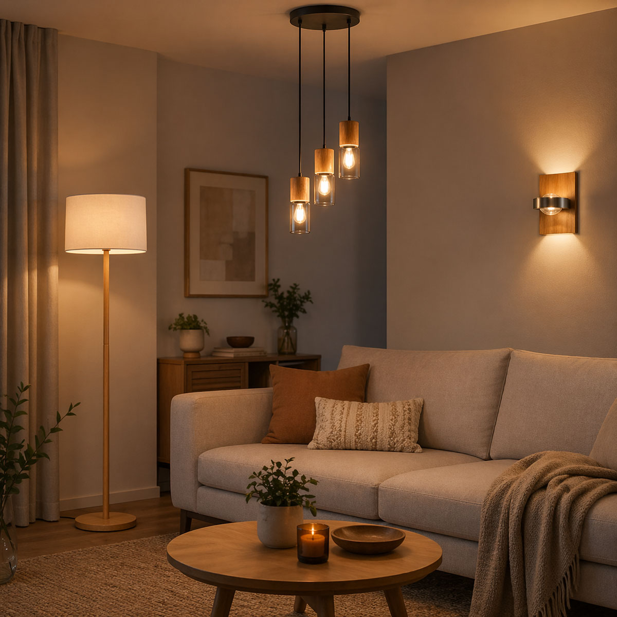 Fabelhafte Wohnzimmerlampe Hangend Holz Fotos